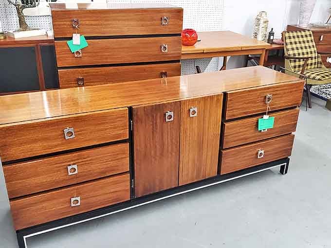 Mid-century modern furniture that Don Draper would fight you for &ndash; those clean lines and brass pulls are the design equivalent of a perfect Manhattan.