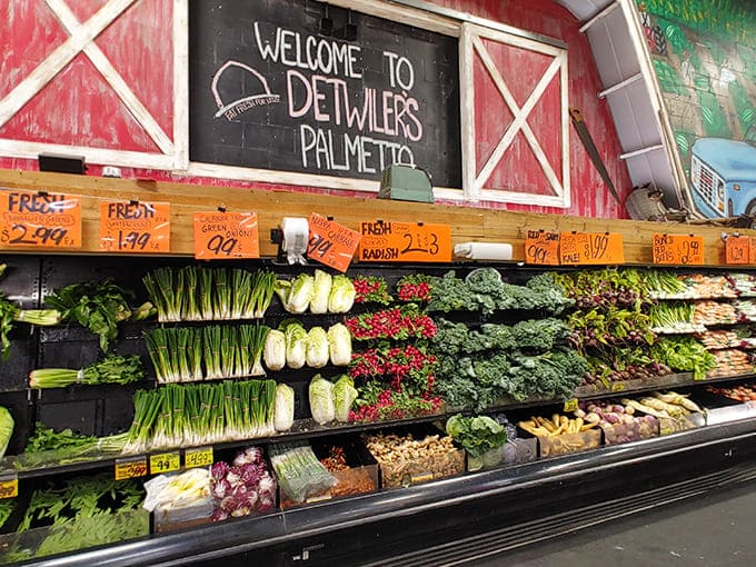 Produce arranged with gallery-worthy precision. That kale looks so fresh it might start a conversation about CrossFit.