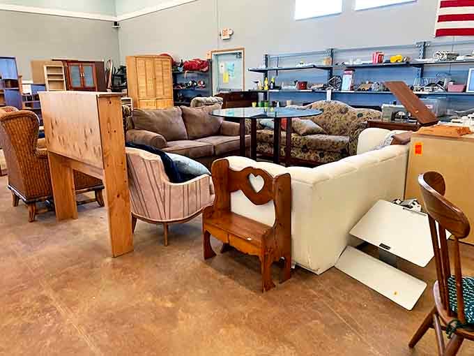 Furniture that tells stories sits patiently waiting for its next chapter. That floral-patterned couch has hosted everything from family game nights to college dorm heart-to-hearts.