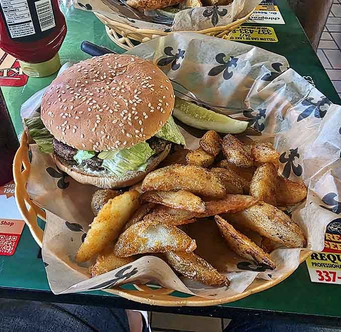 This isn't a burger trying to impress Instagram &ndash; it's a burger trying to impress your taste buds, with crispy potato wedges as its wingman.