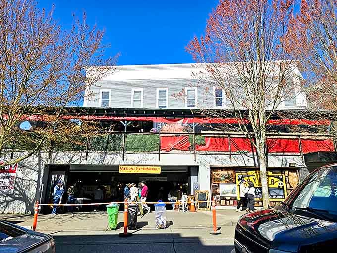 The Fremont Hypermarket building stands as the year-round home base for Sunday treasure hunters seeking shelter from Seattle's elements.