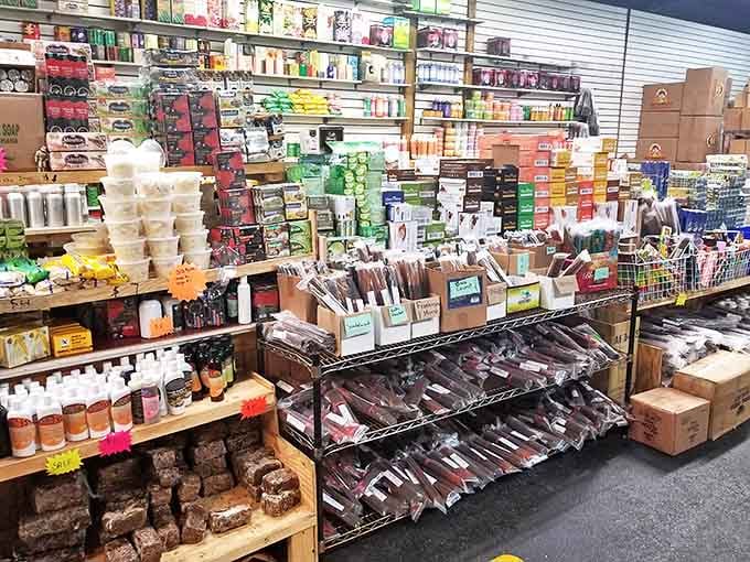 A rainbow of spices, soaps, and sundries that would make any home chef or bath enthusiast weak in the knees. Sensory overload in the best possible way.