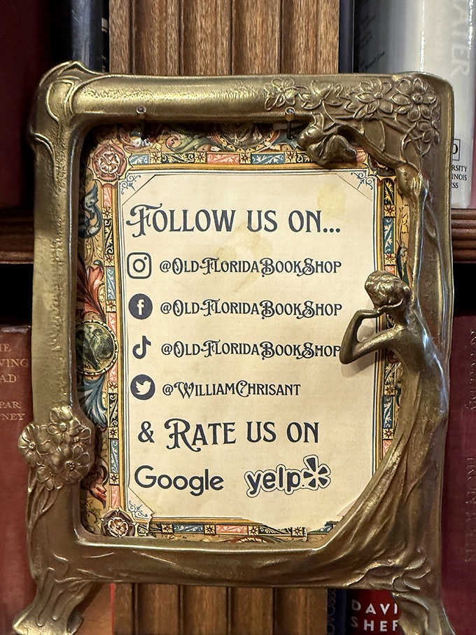 Even the social media sign embraces vintage charm. That ornate gold frame would make your Instagram selfies look positively Renaissance.