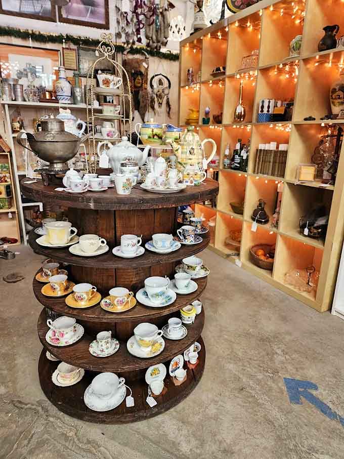 A teacup collector's dream or the perfect setup for the world's most eclectic tea party. Marie Antoinette would approve of this charming chaos.