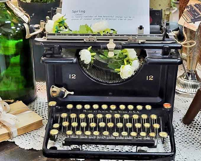 Poetry in mechanical form. This vintage typewriter isn't just collecting dust &ndash; it's collecting stories, waiting for fingers to dance across its keys once more.