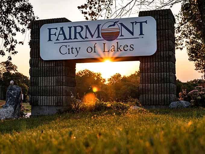 The "City of Lakes" welcome sign captures Fairmont's essence perfectly &ndash; where sunset views come standard with your reasonable property taxes.