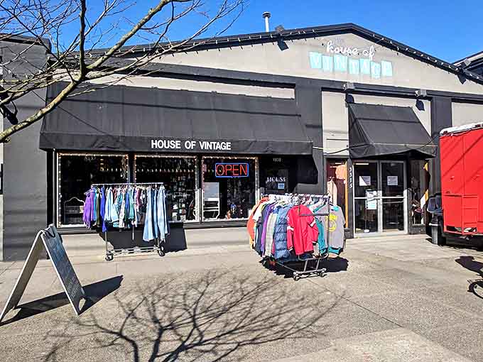 House of Vintage's sleek black exterior and classic awnings hint at the curated treasures waiting inside.
