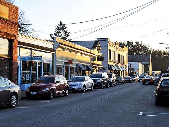 La Conner's charming downtown where sunshine actually happens in Washington &ndash; neighbors chat on sidewalks like it's 1955.