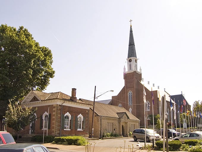 Ste. Genevieve's church spire reaches skyward, anchoring this historic French colonial town in both faith and tradition.