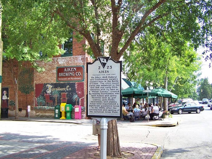 Aiken's charming downtown invites visitors to linger at sidewalk caf&eacute;s under shady trees, perfect for a romantic afternoon in this equestrian town.