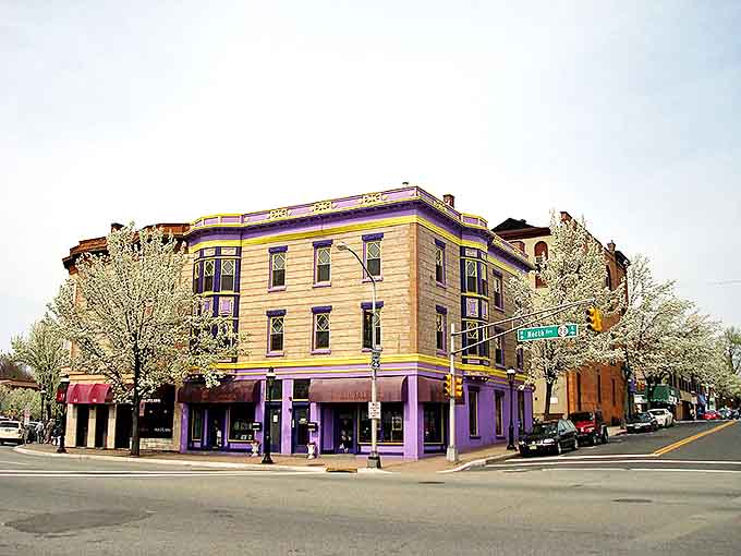 That splash of purple adds the perfect quirky touch to Cranford's otherwise classic colonial streetscape.