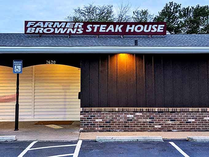 The rustic wood and brick exterior promises honest, no-nonsense steaks that let quality beef do all the talking.