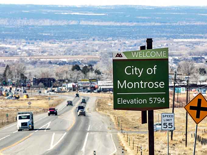 The "Welcome to Montrose" sign marks the entrance to a town where natural beauty and genuine connections go hand in hand.
