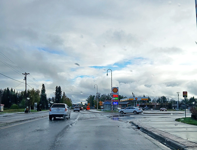Even on rainy days, North Pole's charm shines through – where Christmas spirit and small-town Alaska meet perfectly.