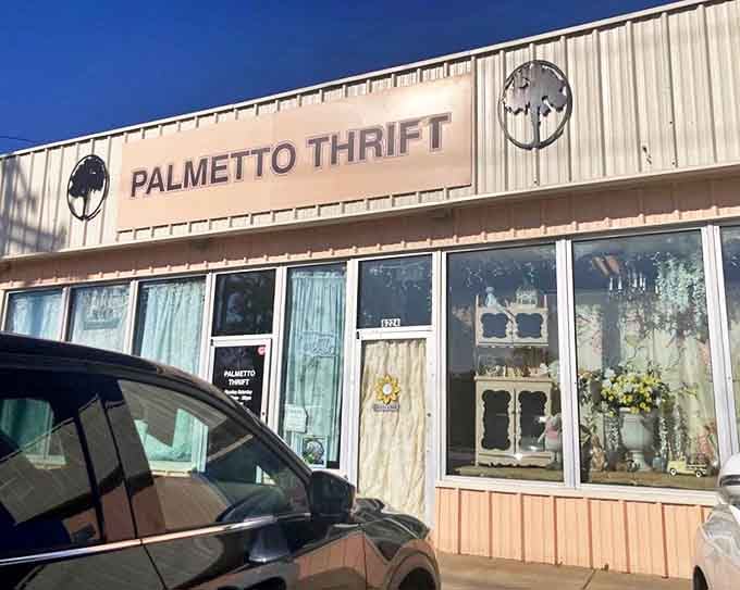 The palm tree logo beckons thrifters to discover Columbia's best-kept secret for affordable fashion and home goods.