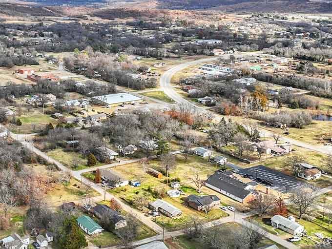 From above, Henryetta reveals its patchwork quilt of neighborhoods, streets, and open spaces&mdash;Norman Rockwell would've needed a bigger canvas.