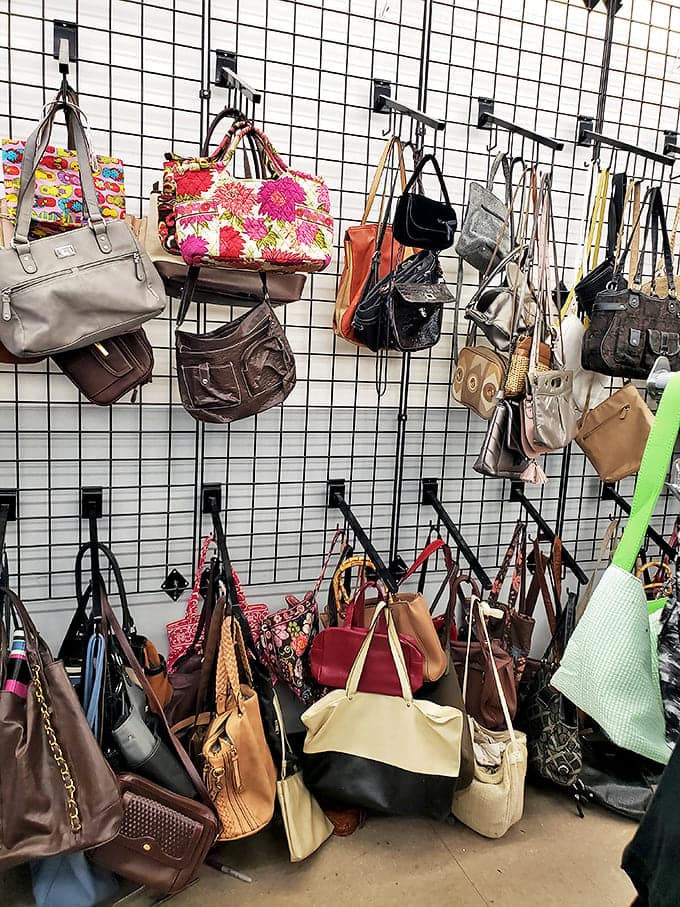 Handbag heaven awaits! Designer labels mingle with practical totes in this fashion democracy where every purse deserves a second chance.