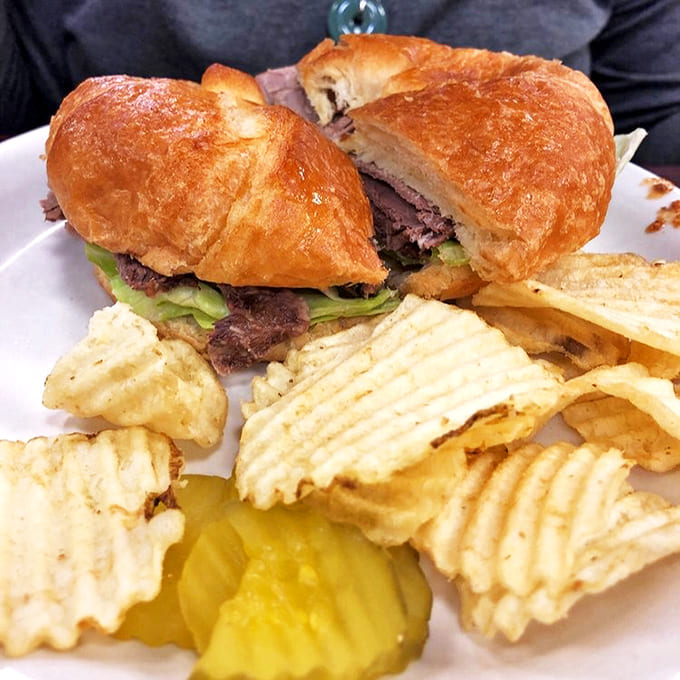 The roast beef sandwich doesn't just sit on the plate&mdash;it commands respect with its sidekick of golden-brown chips.