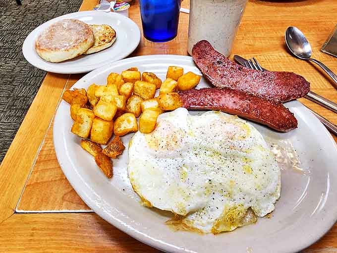 Eggs, reindeer sausage, and home fries &ndash; the holy trinity of Alaskan breakfast that could power you through building an igloo.
