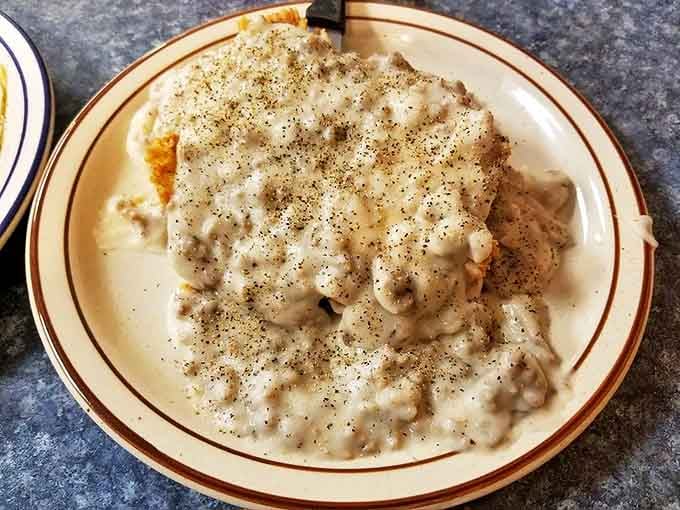 This pepper-flecked masterpiece at Commercial Street Diner is what breakfast dreams are made of &ndash; comfort food that hugs your soul.