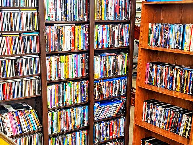Remember when entertainment took physical form? This nostalgic collection of DVDs and CDs is like stepping into a time capsule of pre-streaming joy.