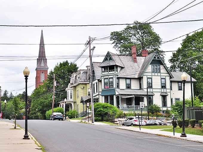 East Main Street's colorful Victorian homes stand like well-dressed sentinels, with church spires keeping watch over this picturesque neighborhood.