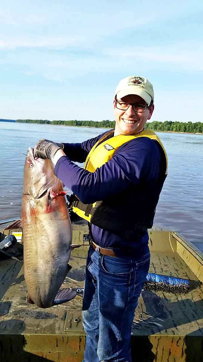 The Mississippi delivers! This impressive catfish didn't just bite&mdash;it practically volunteered for a photo op before being released back to its watery home.