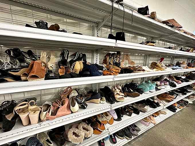 The Cinderella section, where every shoe tells a story. From practical flats to party-ready heels, your perfect glass slipper awaits&mdash;no fairy godmother required.