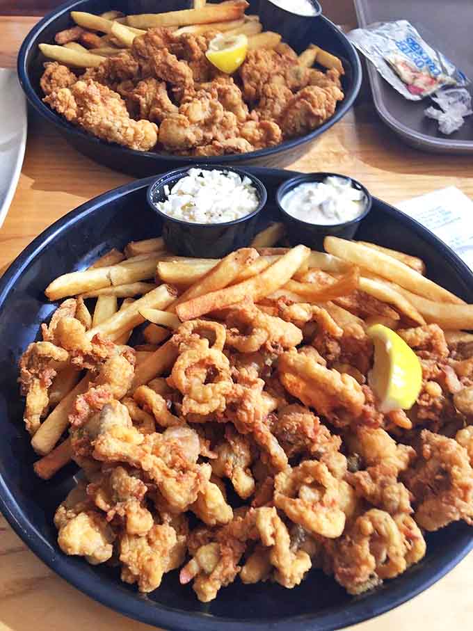 Fried seafood platters that could make a pescatarian weep with joy and a cardiologist reach for their appointment book.