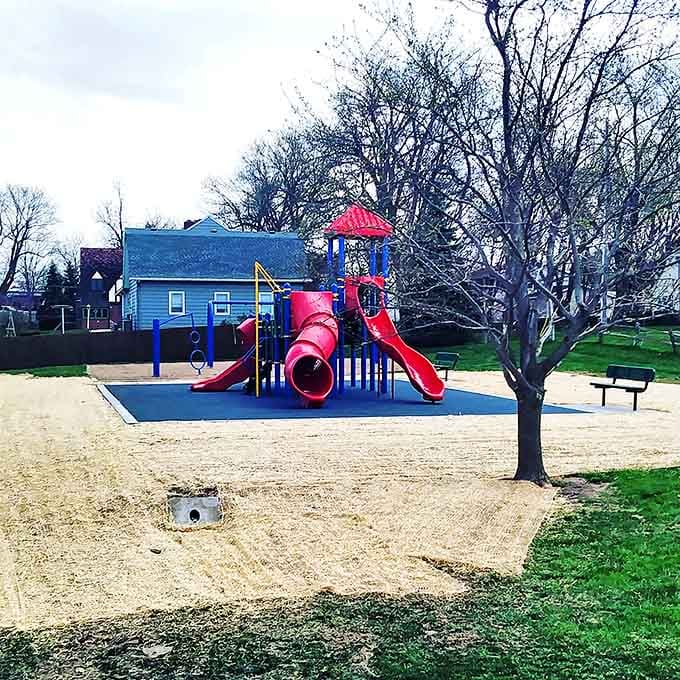 This colorful playground stands ready for the kind of childhood adventures that don't require Wi-Fi, batteries, or screen time limits.