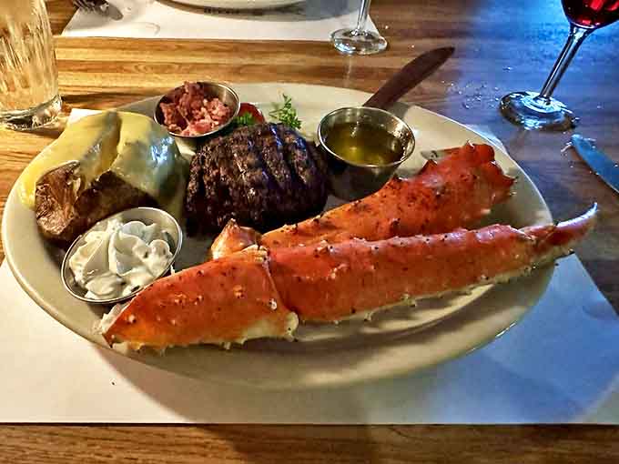 Surf and turf nirvana: A steak cooked to perfection alongside king crab legs that make you wonder why you'd eat anything else.