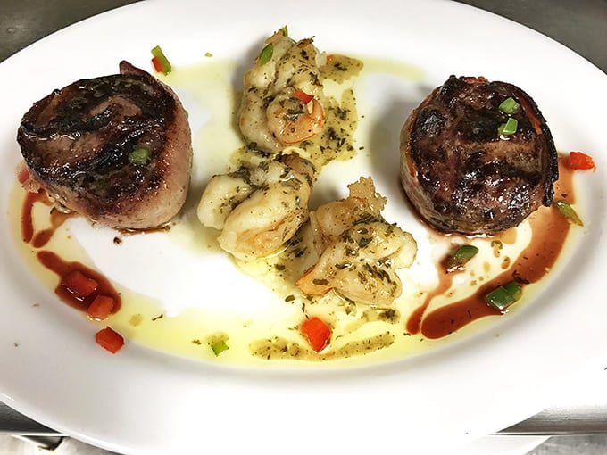 Two bacon-wrapped filets with shrimp&mdash;proof that sometimes the best innovation is simply combining two perfect things.