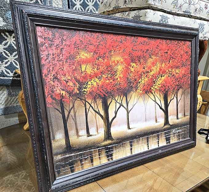 Art that doesn't require a second mortgage! This framed autumn scene could transform your living room from "just moved in" to "been collecting for years."