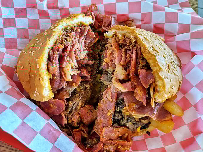 The pastrami burger isn't messing around &ndash; a glorious mountain of thinly-sliced meat that makes you wonder if you should unhinge your jaw.