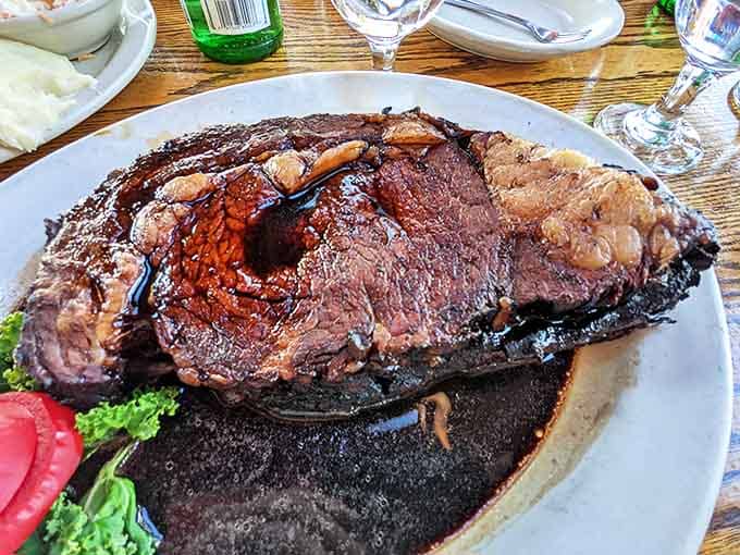 This prime rib isn't just dinner; it's a carnivorous masterpiece that would make even the most dedicated vegetarian pause for reflection.