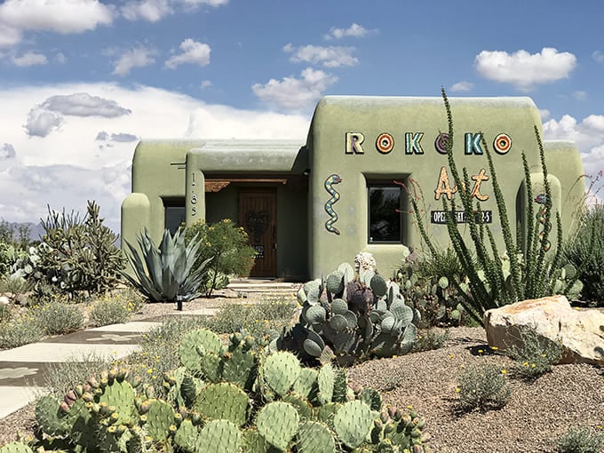 At Rokoko Art Gallery, desert meets design in a building that looks like Georgia O'Keeffe and Dr. Seuss collaborated on an adobe masterpiece.