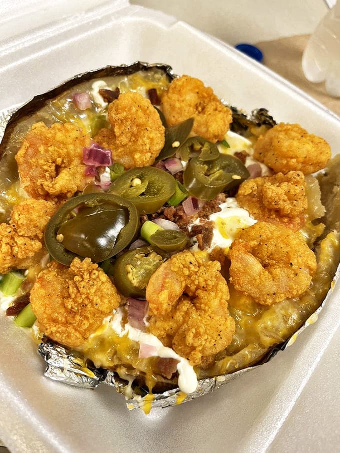 Not just a potato &ndash; it's a canvas for culinary creativity, where crispy shrimp, jalape&ntilde;os, and melted cheese create a masterpiece of flavor.