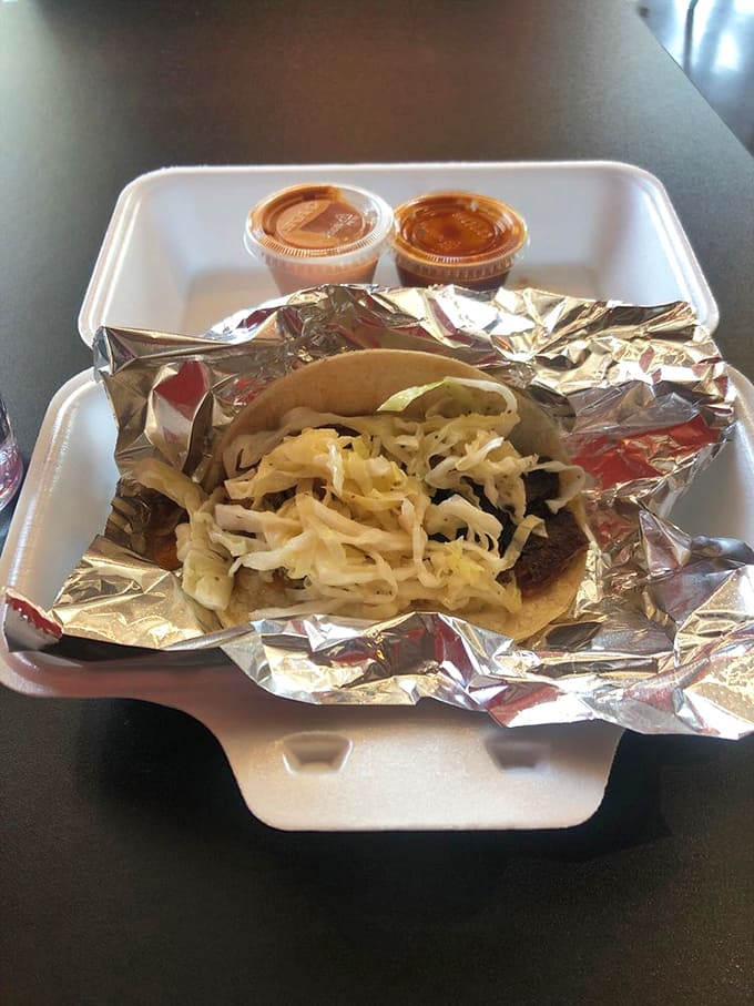 A humble taco transformed into a smoky masterpiece &ndash; proof that great barbecue transcends traditional serving methods.