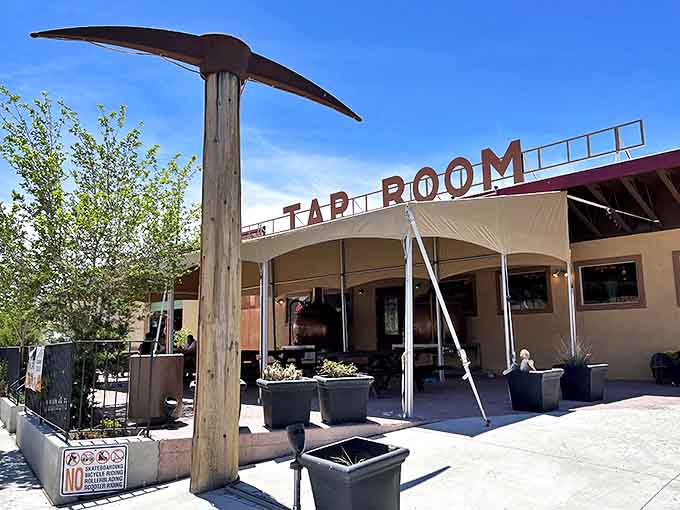The Tonopah Brewing Company's Tap Room, where that giant pickaxe isn't just decoration&mdash;it's what they'll need to pry you away from their craft beers.