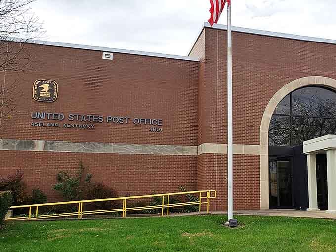 The Ashland Post Office maintains its civic dignity, a brick-and-mortar reminder of when mail delivery was the social media of its day.