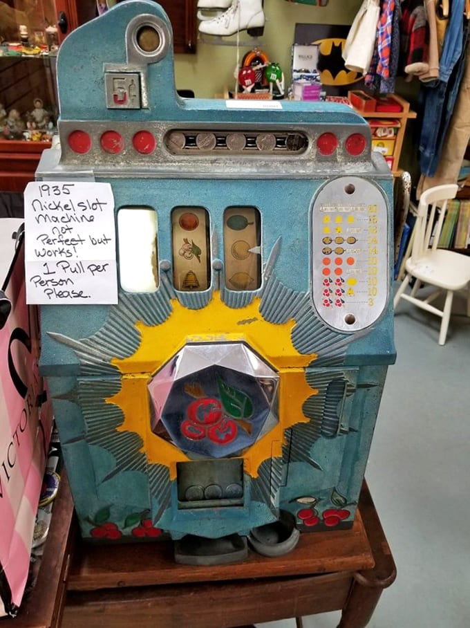 A 1935 nickel slot machine that's "not perfect but works!" One pull per person, please&mdash;your quarter might just make history repeat itself.