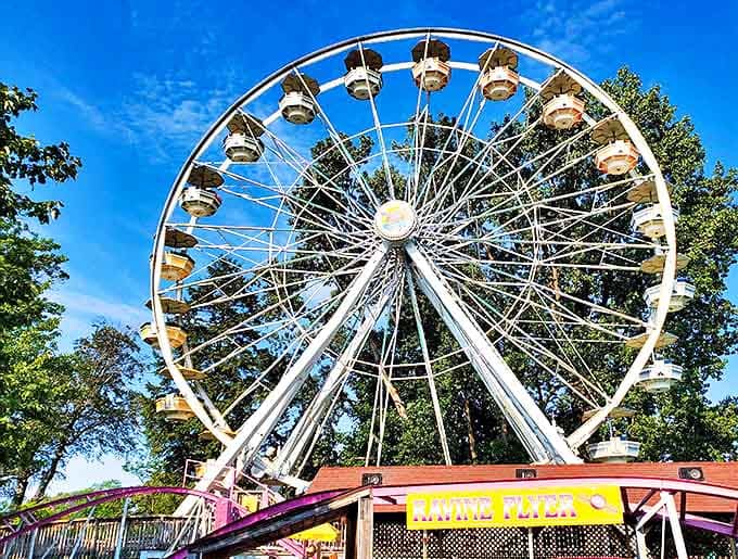 The Ferris wheel promises views and thrills for visitors of all ages. Remember when amusement parks didn't require a second mortgage?