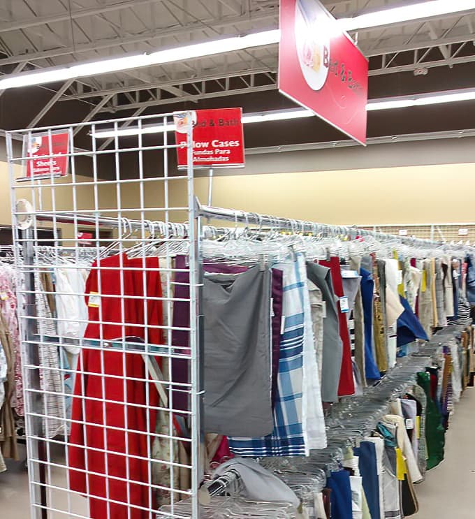 The bed and bath section: where vintage linens and modern towels coexist in perfect harmony, waiting for their second act.
