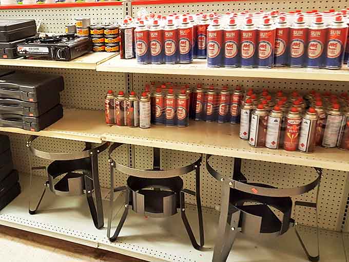 An entire shelf dedicated to butane canisters and portable stoves&mdash;perfect for Colorado camping trips or preparing for the apocalypse, whichever comes first.