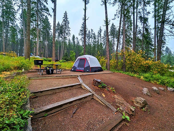 Tent with a view! This terraced campsite proves that sometimes the best room service is provided by Mother Nature herself.
