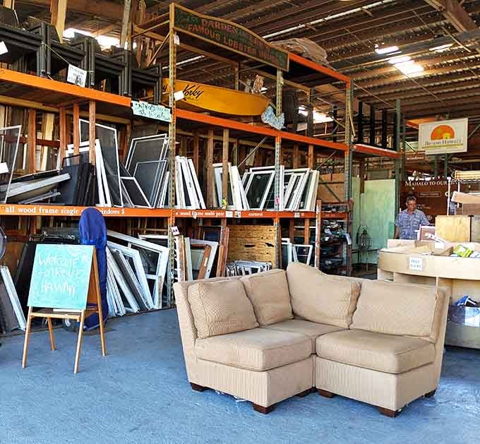 The furniture section feels like a time-traveling experience through decades of Hawaiian home d&eacute;cor, each piece with stories to tell.