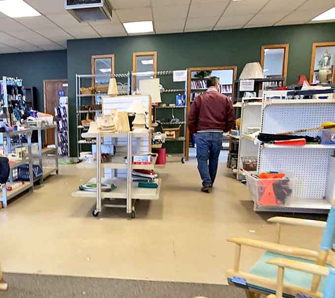 The housewares section beckons with shelves of kitchen gadgets and home goods. One person's castoff is another's treasure!