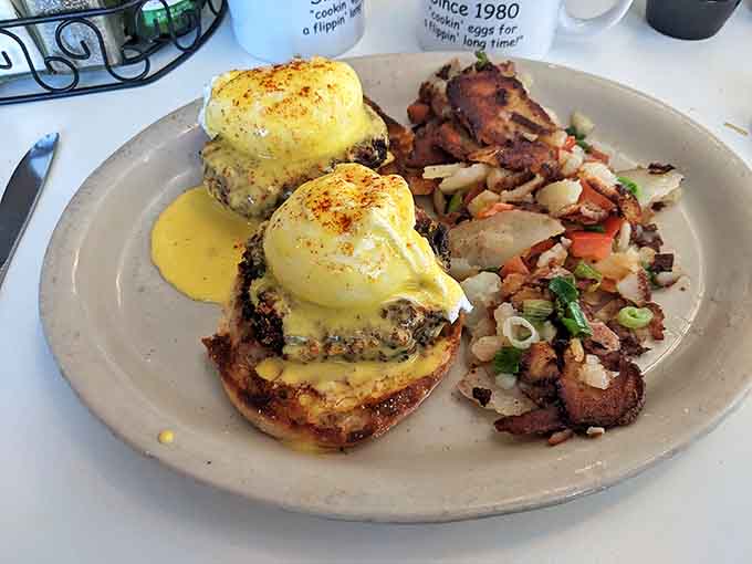 Eggs Benedict that would make the Pope jealous, with perfectly poached eggs and home fries that demand equal attention.