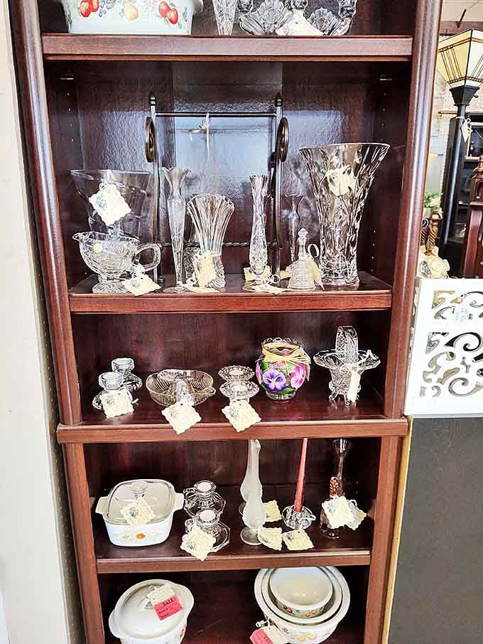 Crystal vases and delicate glassware &ndash; each piece silently whispering stories of dinner parties and special occasions from decades past.