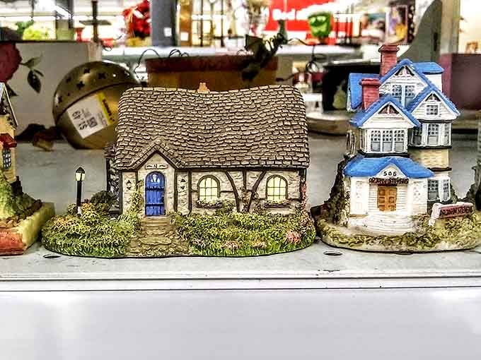 Miniature houses with maximum charm—tiny architectural wonders that once decorated grandma's curio cabinet now await adoption into your home's quirky corner collection.